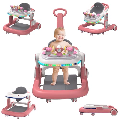 Baby Walker, Baby Walker with Wheels and LED Light, 4 in 1 Foldable ...