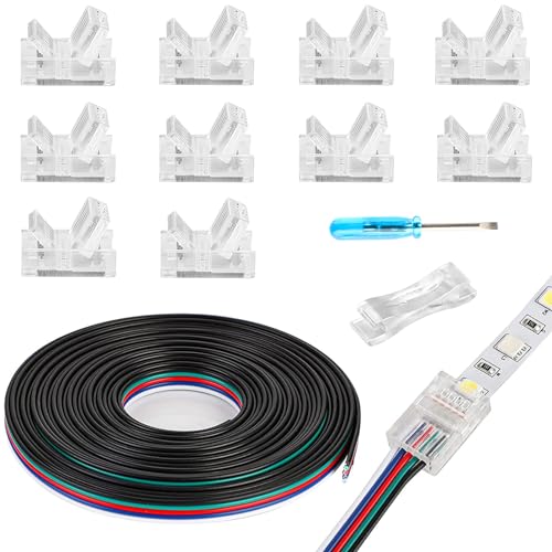 HOMELYLIFE 5 Pin 10mm RGBW LED Strip Connectors Solderless 10 Pcs with ...