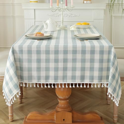 Amazon.com: Blue Ruffled Gingham Checkered Tablecloth Buffalo Plaid ...