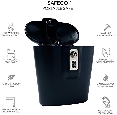 SAFEGO Portable Travel Lock Box Safe with Key and Combination Access ...