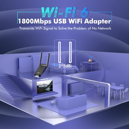 WONLINK Newest WiFi Dongle for PC, WiFi6 WiFi Adapter 1800Mbps Dual Band 2.4GHz&5.8GHz, USB3.0 ...