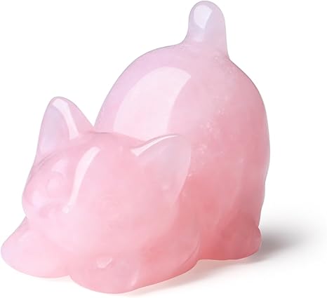 Amazon.com: NUKAYAI Rose Quartz Cat Crystal Statue Carved Room Decor ...