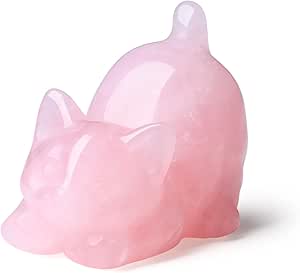 Amazon.com: NUKAYAI Rose Quartz Cat Crystal Statue Carved Room Decor ...