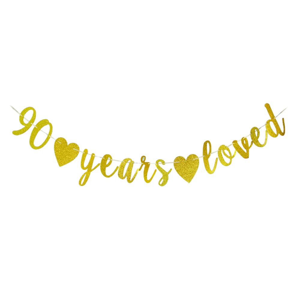 90 Years Loved banner Happy 90th Birthday Party Sign,90Th Anniversary ...