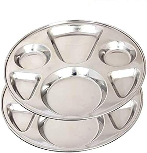 Pack of 2 Stainless Steel Dinner Plate with 6 Section food Divided ...