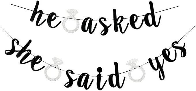 Amazon.com: He Asked She Said Yes Banner, Black Banner Sign For Bridal ...