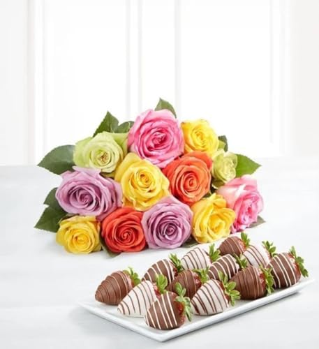 Amazon.com : Shari’s Berries 12 Assorted Roses & 12 Gourmet Chocolate ...