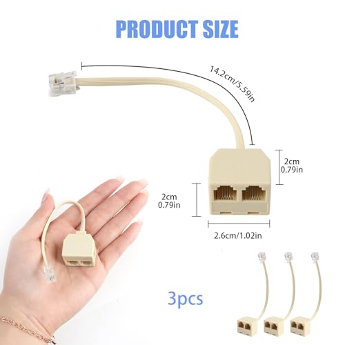 ihohi Telephone Adapter Splitter Male to 2 Female, Telephone RJ11 Male ...