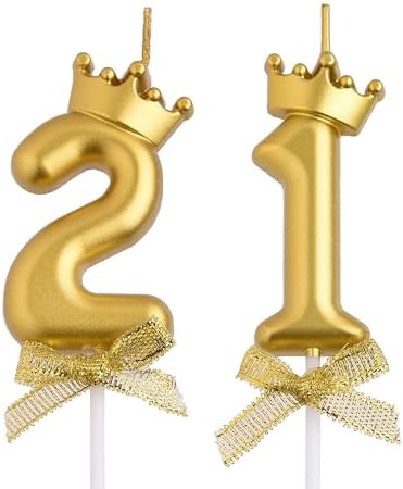 Amazon.com: AOOLADA 21st Birthday Candles, Gold 21 Year Old Number ...