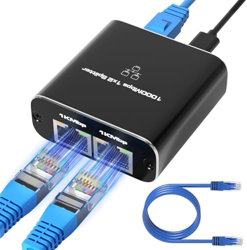 Amazon.com: Pushua Gigabit Ethernet Splitter 1 to 2 High Speed, 1000Mbps Internet Splitter 1 in ...