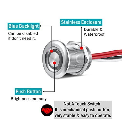 Snapklik.com : Acegoo 12V Light Dimmer, 19mm Stainless Press Dimmer ...