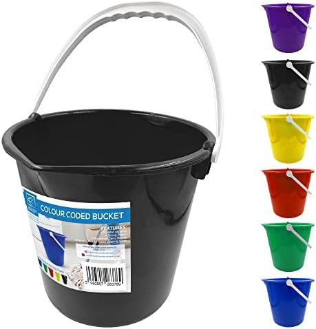 Colour Coded Plastic Bucket with Handle, 2 Gallon (10L) Household Heavy ...