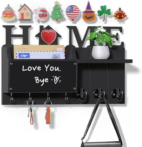 Amazon.com: CRAKTH Grey Key and Mail Holder Wall Mount, Wood Key Hook ...