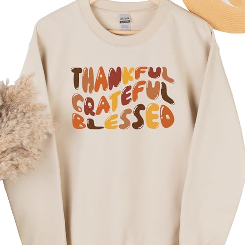 Amazon.com: Thankful Grateful Blessed Sweatshirt, Thanksgiving Faith ...