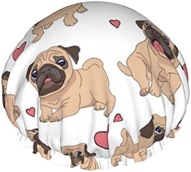 Amazon.com : White Brown Pug Shower Cap for Women,Double Waterproof ...