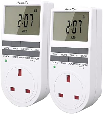 2 Pack Awootsv Digital Security Timer Plug Socket 10 ON-Off Programs ...