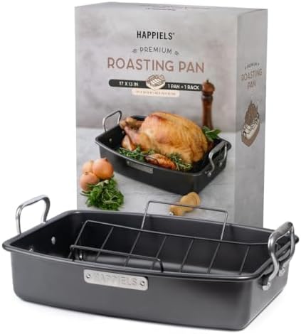 Amazon.com: HAPPIELS 17 x 13 inch Roasting Pan with Rack, 20-25 lb ...