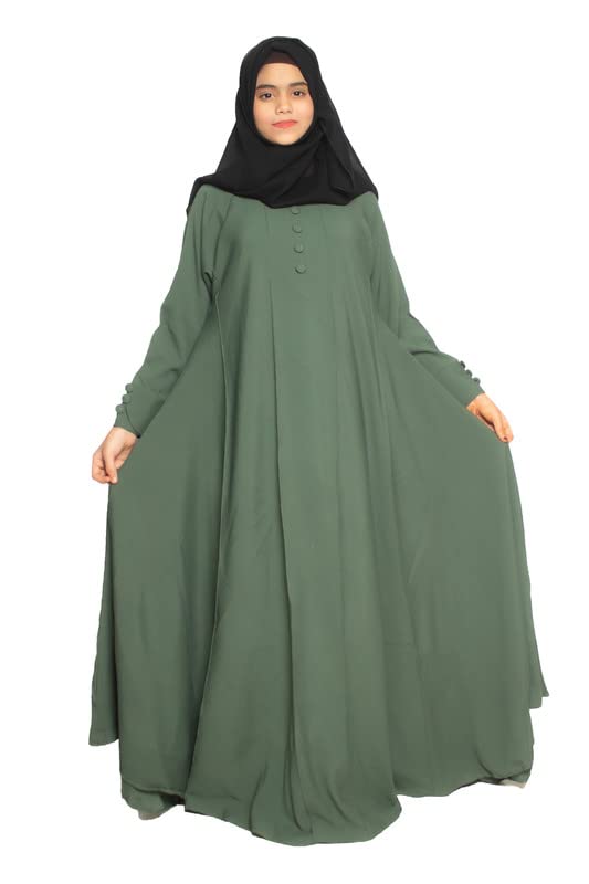 Buy MODEST CITY Self Design Plain Parrot Green Front 4 Button Abaya or ...