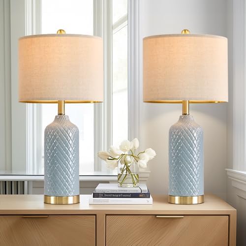 G-SAFAVA 24.25" Modern Ceramic Blue Table Lamps Set of 2 for Living ...