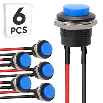 6PCS 16mm Momentary Push Button (ON)/Off Switch with Pre-soldered Wires, 3A 250VAC 2Pin Self ...