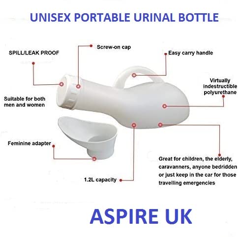 ASPIRE UK Urine Bottle Spill Proof Unisex: Portable Urinals Screw Top Lid Pee Female Funnel ...