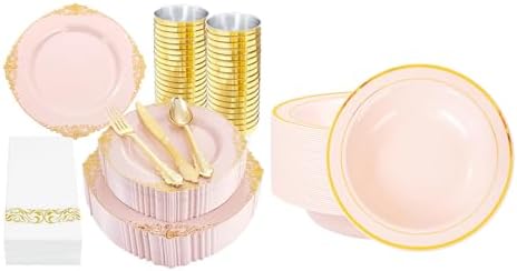 Amazon.com: Nervure 350PCS Pink Plastic Plates - Pink Plastic ...