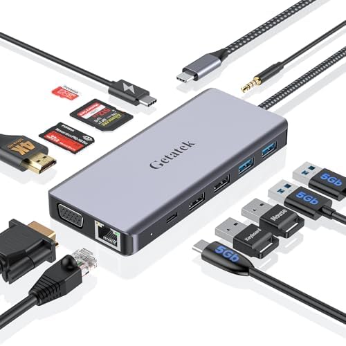 Getatek 12-in-1 Docking Station with 4K HDMI,USB A 3.0 Port and USB C ...