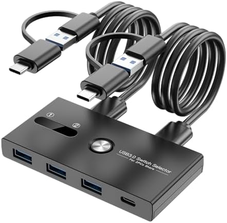 Amazon.com: USB 3.0 Switch Hub, High Speed 2 Computer 4-Port USB C & A ...