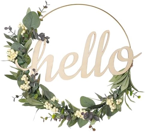 Amazon.com: Spring Hello Wreaths for Front Door - 12 Inch Green ...