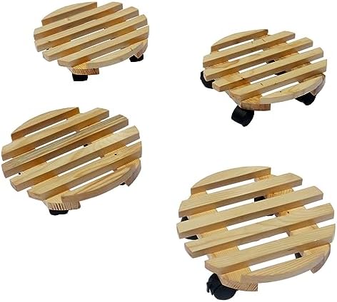 HOMECUTE Wooden Trolley for Plants and Flower Pots Heavy Duty Rolling ...