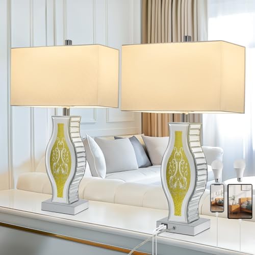 Vase Mirrored Glass Table Lamp Set of 2, Touch Control Bedside Lamp ...