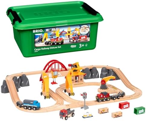 Amazon.com: BRIO World Cargo Railway Deluxe - Wooden Track Train Set ...