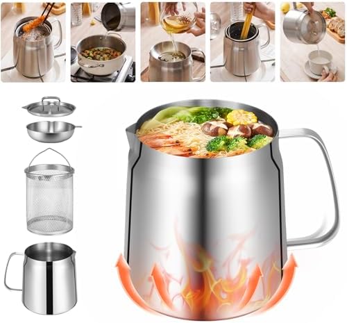 Oil Strainer Pot, 2L 304 Stainless Steel Oil Filter Pot with Mesh ...
