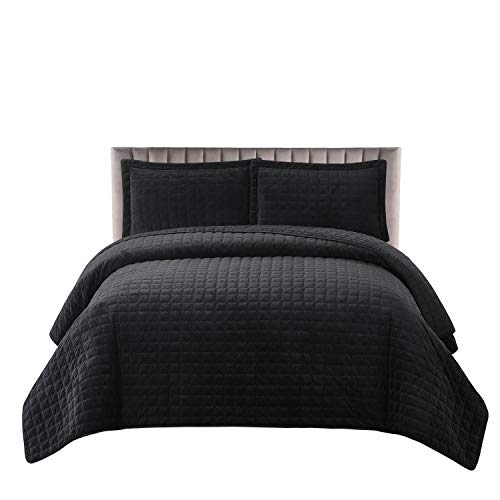 Royal Tradition Plush Velvet Black Coverlets, Full/Queen Oversized 3pc ...