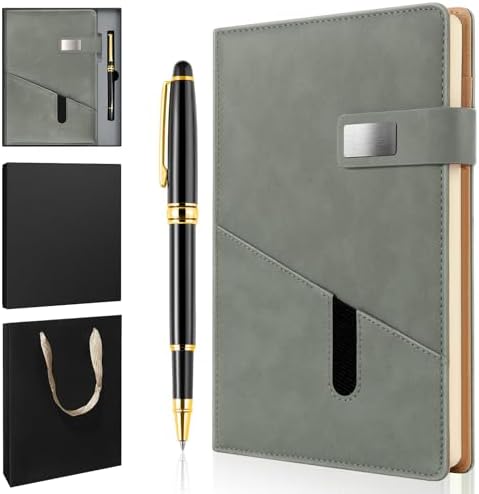 Amazon.com : A5 Lined Leather Notebook and Pen Set with Gift Box, 240 ...