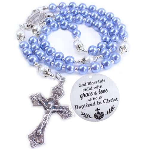 Amazon.com: Baptism Rosary Blue Rosary Baby Boy Rosary Baptism Gift ...