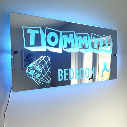 Personalised LED Bedroom Football Mirror | Custom Children's Light-Up ...