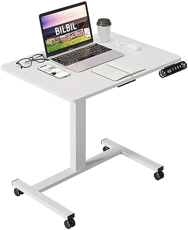 BONTEC 65x45CM Pneumatic Mobile Standing Desk with Keyboard Tray (White ...
