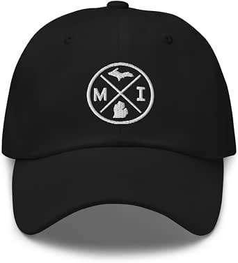 Retro Michigan Baseball Hat MI Emblem Dad Hat Cap Black at Amazon Men’s ...