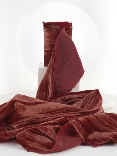 Amazon.com: HUIHUANG Red Velvet Ribbon 3 inch with Frayed Fringe, Red ...