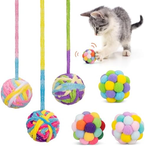Amazon.com : CHIWAVA 6 Pack 20" Woolen Yarn Cat Toys Ball with Bell 2 ...