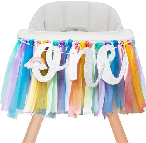 Amazon.com: Pastel Rainbow High Chair Banner for 1st Birthday - Tulle ...