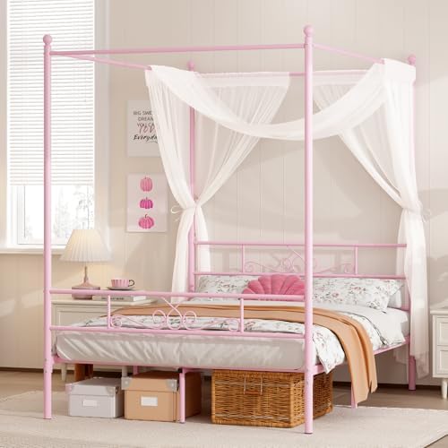 Amazon.com: Weehom Full Canopy Bed Frame with Headboard and Footboard ...