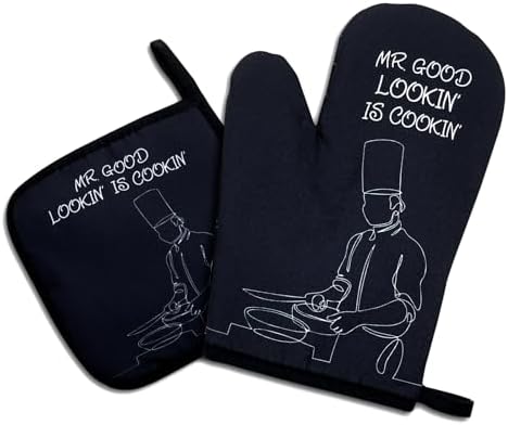Amazon.com: Mr.Good Looking is Cooking,Funny Oven Mitts and Pot Holders ...