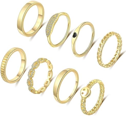 14K Gold Plated Stacking Rings Set for Women Dainty Thumb Stackable ...