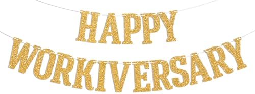 Amazon.com: JENSENLIN Happy Workiversary Banner,Gold Glitter Paper Sign ...