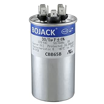 BOJACK 30+5uF 30/5MFD ±6% 370V CBB65 Dual Run Circular Start Capacitor for AC Motor Run or Fan ...