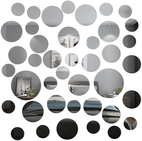 TSKDKIT 40Pcs Wall Mirror Stickers Decor Round Mirror Discs Self ...