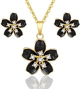 Amazon.com: EVEVIC Rose Flower Necklace Earrings Set for Women 18K Gold ...