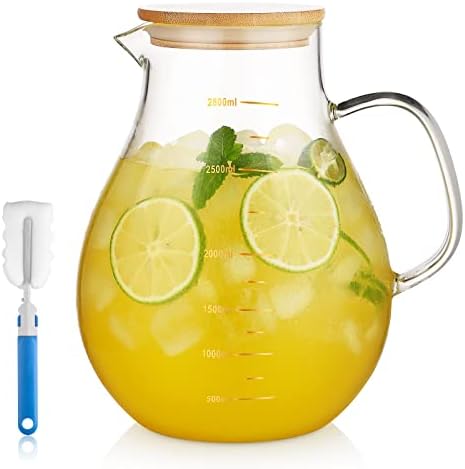 Amazon.com: 95 Ounce Large Glass Pitcher with Lid and Handle - Heat ...